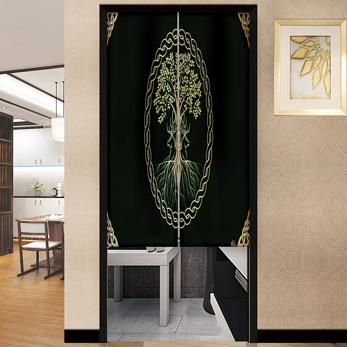 Earth Moon World Tree Landscape Door Curtain Dust Proof No Punching ...