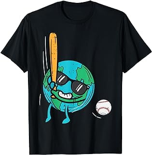 Earth Playing Baseball Earth Day Sports Player Men Boys Kids T-Shirt ...