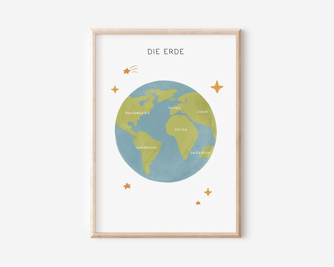 Earth Poster In A4 & A3 For The Children'S Room Wall Design Children'S ...