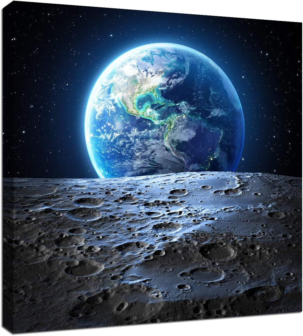 Earth Poster Canvas Wall Art - Earthrise from the Moon Outer Space ...
