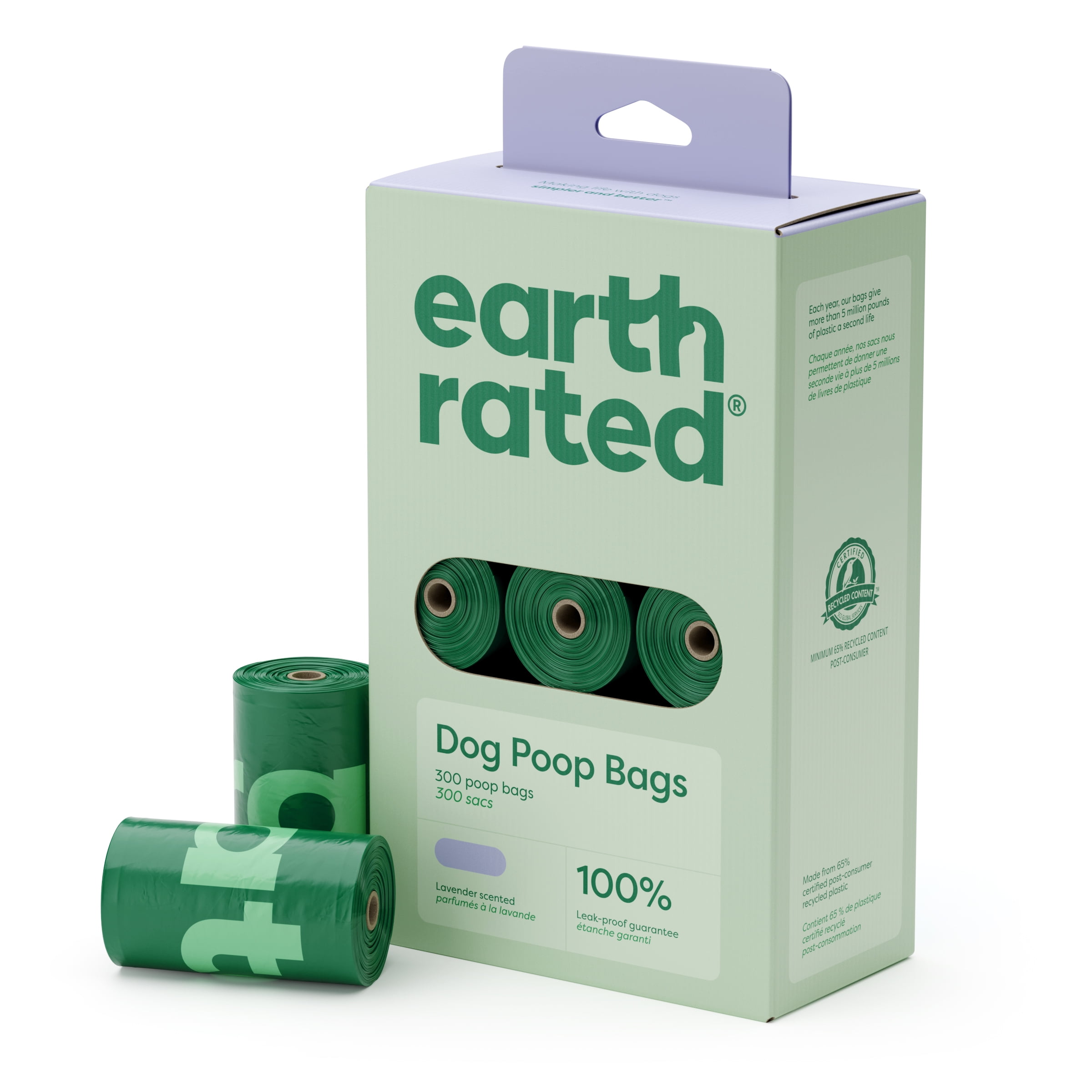 Earth Rated Lavender Leak-Proof Dog Poop Bags, 300 Count on 15 Single ...