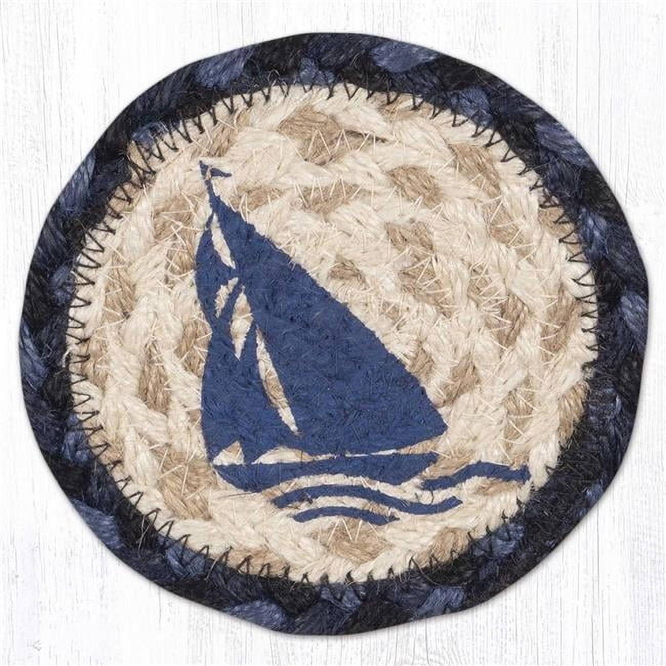 Earth Rug 31-IC443BB 5 x 5 in. Blue Boat Printed Braided Coaster, Multi ...