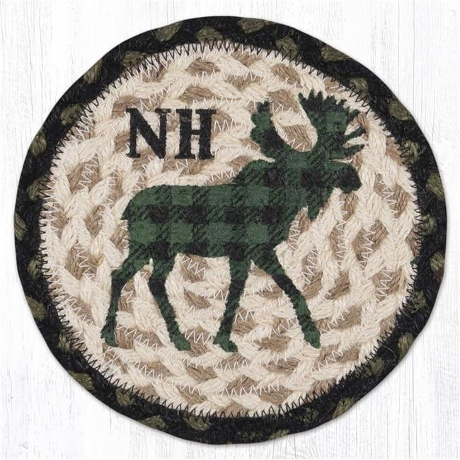 Earth Rug 79-116GPMNH 7 x 7 in. Green Plaid Moose NH Braided Round ...