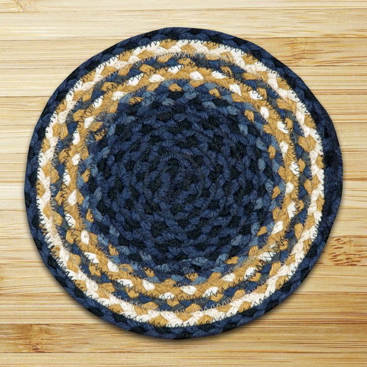 Earth Rugs C-79 Lt. Blue / Dk. Blue / Mustard Round Braided Rug 4 Feet ...