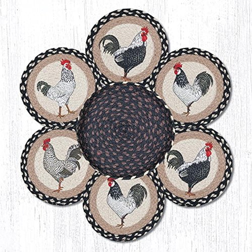 Earth Rugs Roosters Trivets Set - 10"x10", Handmade with Natural Jute ...