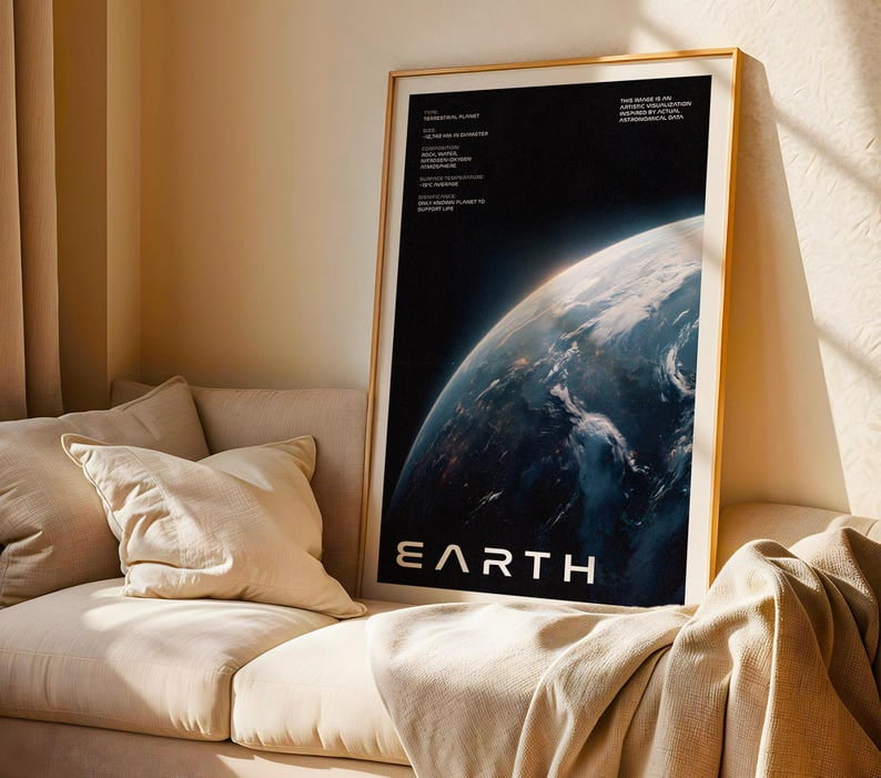 Earth Sci-Fi Poster | Retro Space Wall Art | Scientific Data of Life ...
