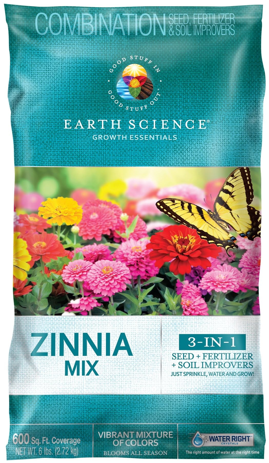 Earth Science Zinnia Wildflower Mix 6lb MVR1 - 3-in-1 Food & Soil Conditioner - Non-GMO Vibrant ...