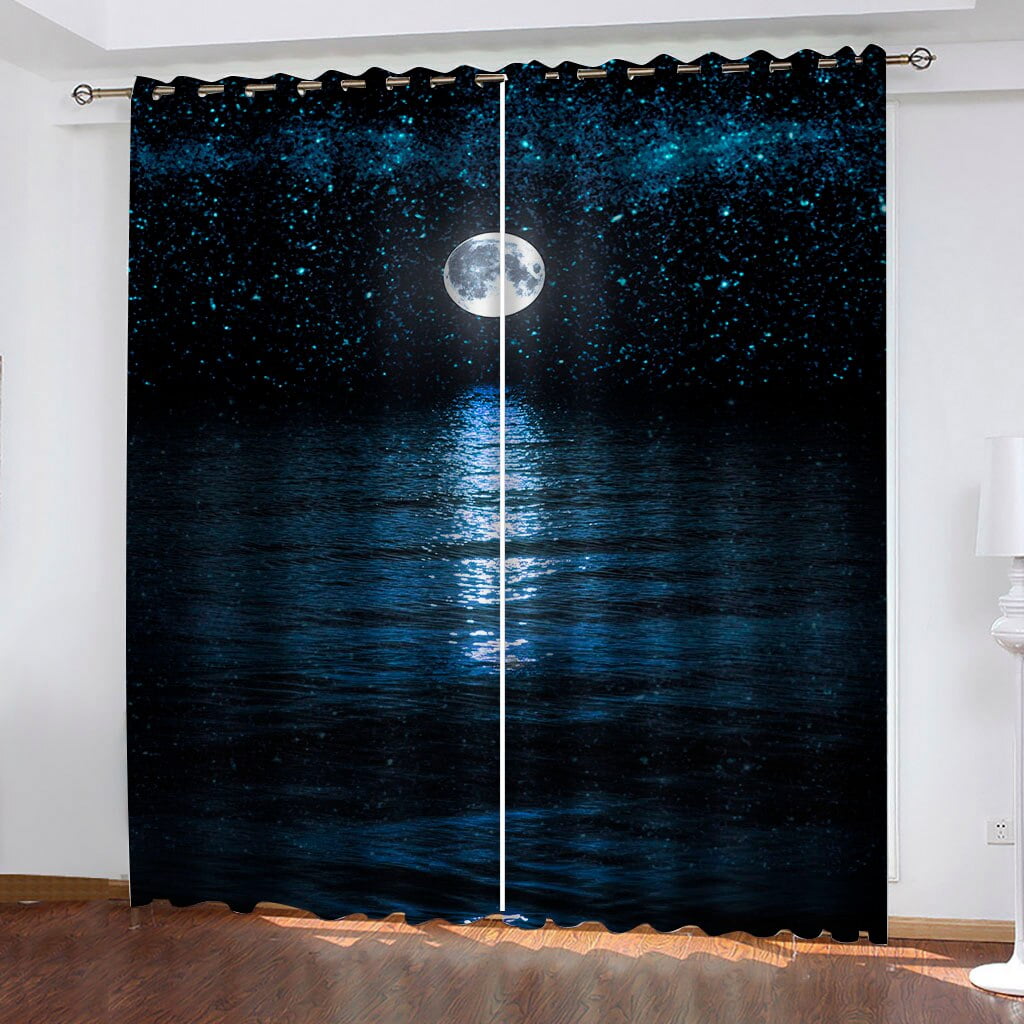 Earth Space Night Milky Way Starry Sky 2 Pieces Thin Children's Curtain ...