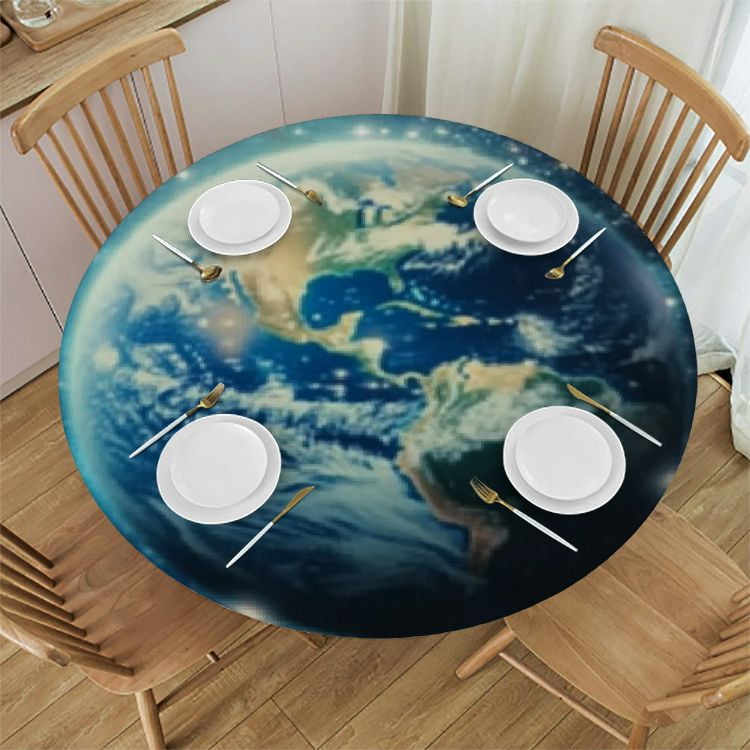 Earth Space Round Fitted Tablecloth Elastic Table Cover Waterproof ...