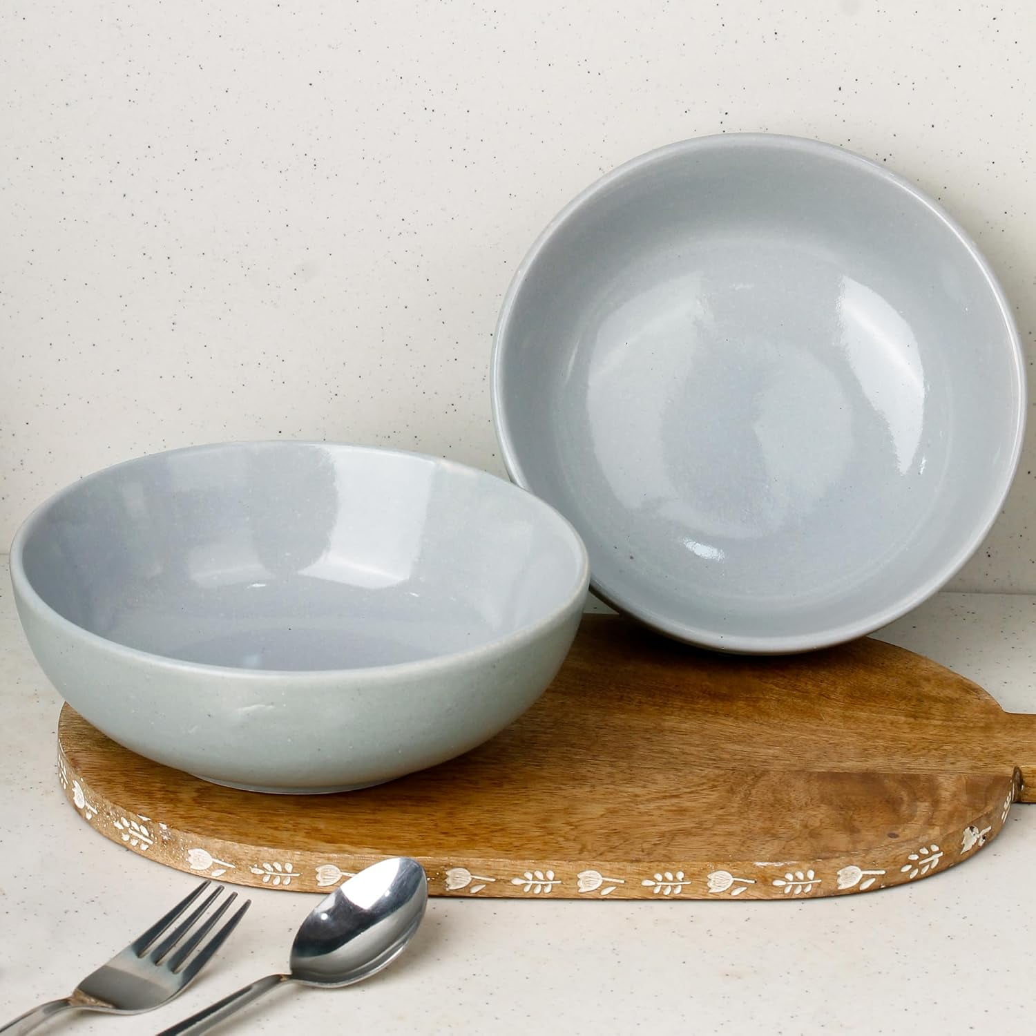 The Earth Store Grey Ceramic Serving Bowl Set of 2 600 ML Microwave Dishwasher Safe Bowl for ...