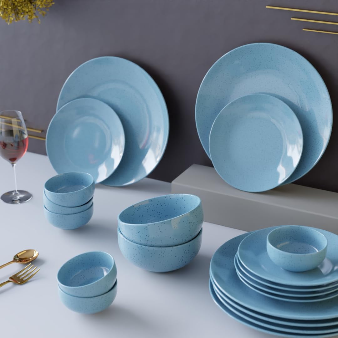 The Earth Store Handcrafted Sky Blue Marble 20 Piece Ceramic Dinner Set ...