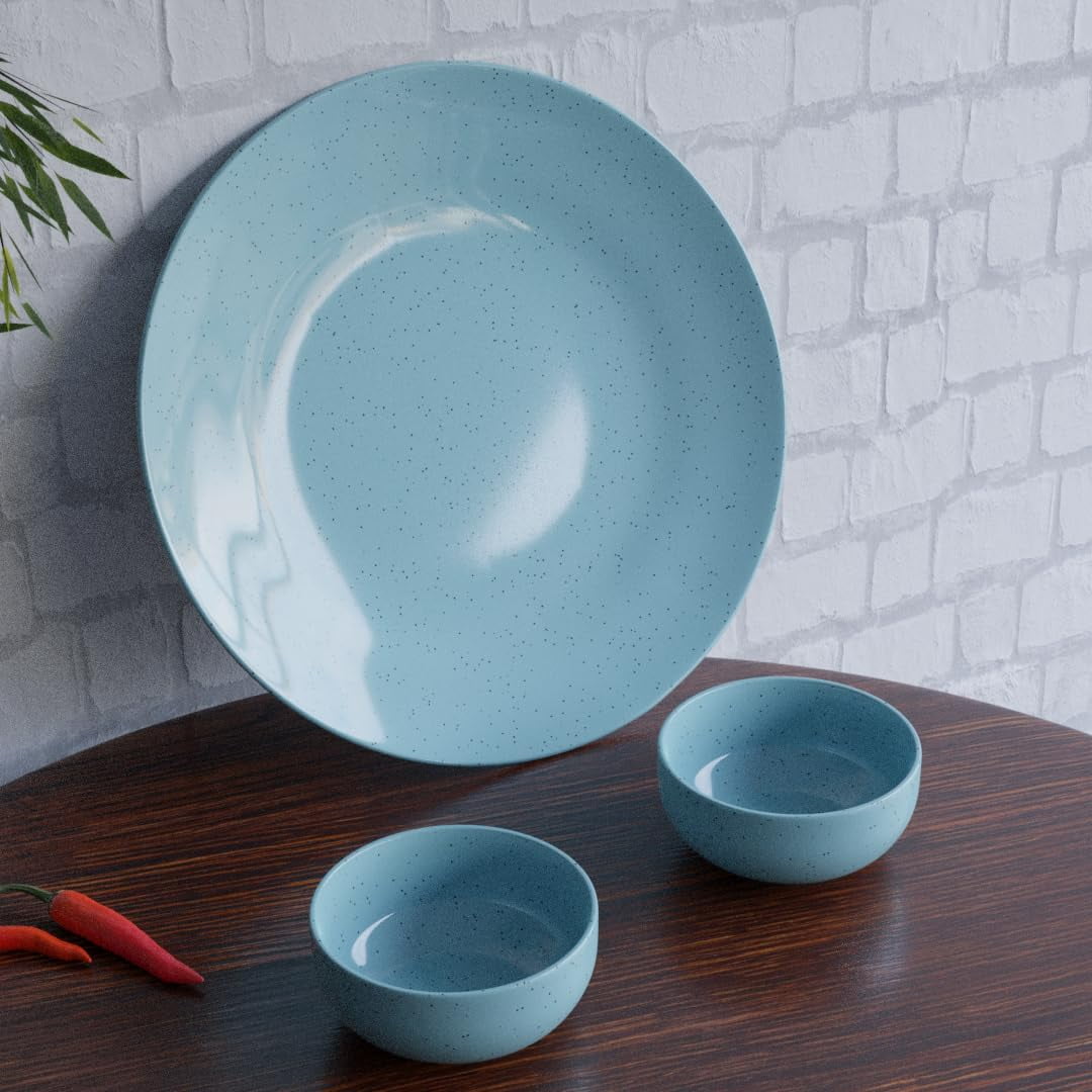 The Earth Store Handcrafted SkyBlue Marble 3 Piece Ceramic Dinner Set 1 ...