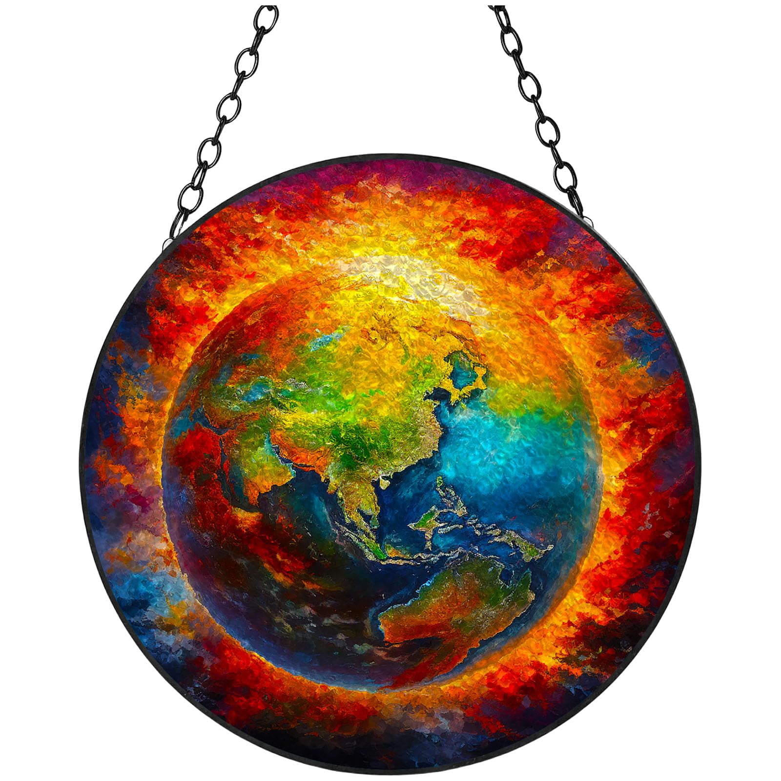 Earth in Sun Circle Stained Glass Suncatcher Handmade Window Hanging ...