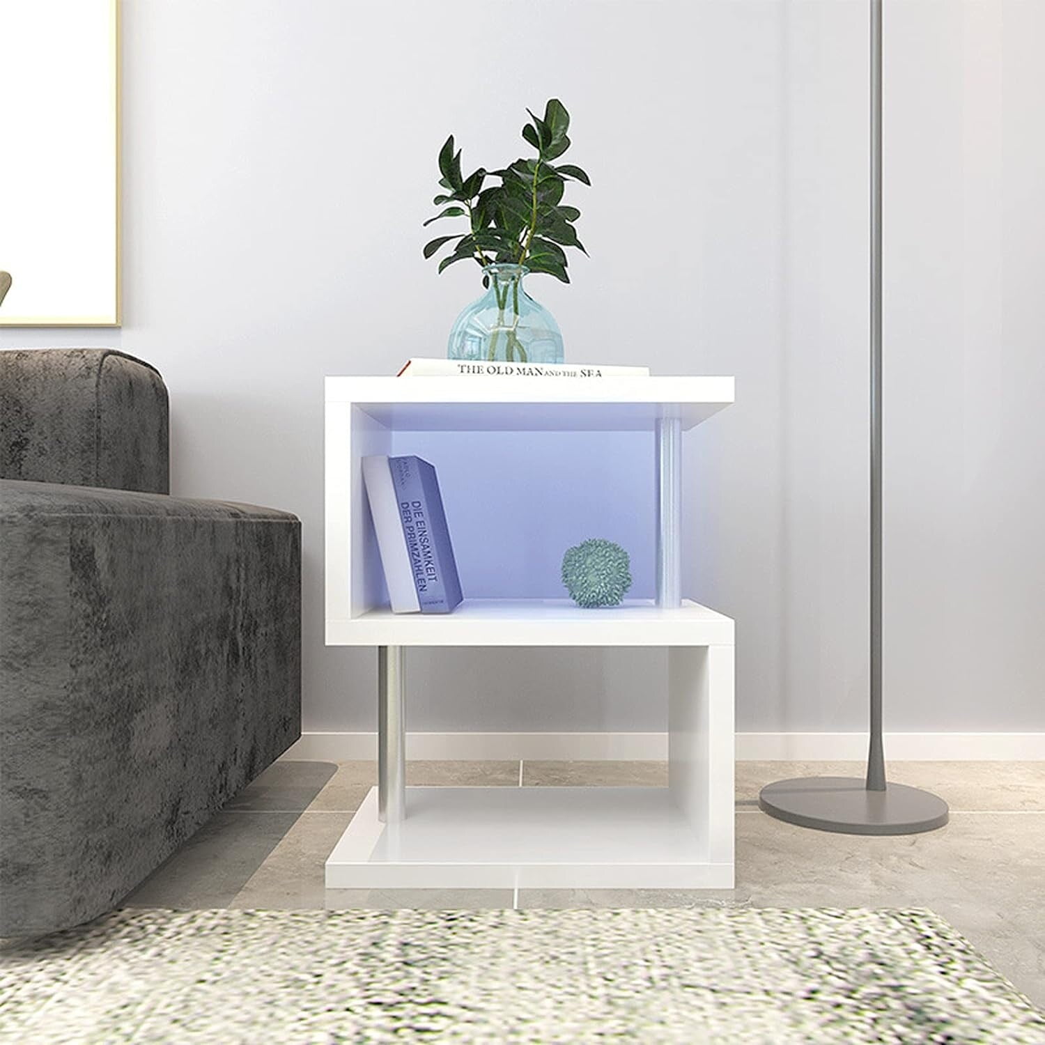 Earth & Table 3 Tier S-Shaped End Table, High Gloss Side Table With ...