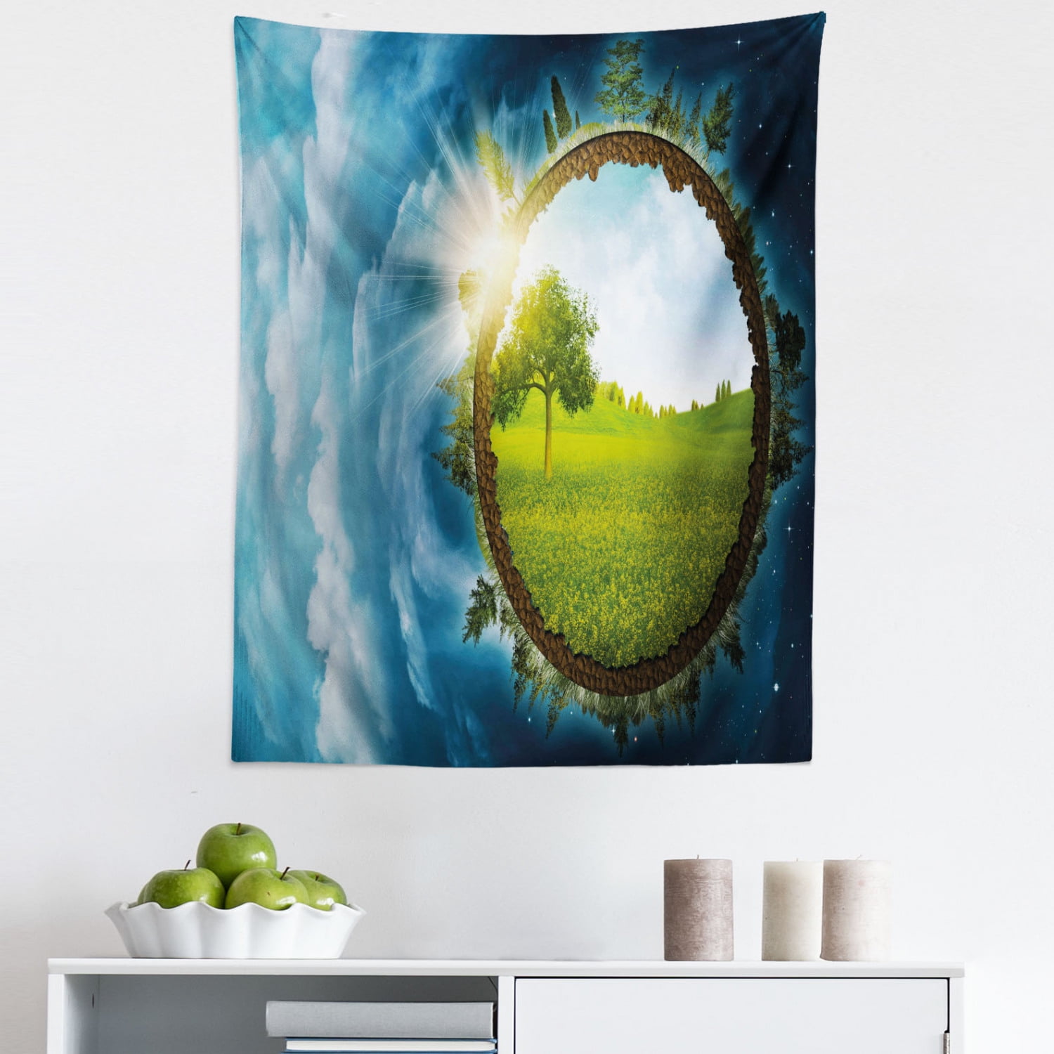 Earth Tapestry, Circular Frame with Endless Green Landscape Infinity ...