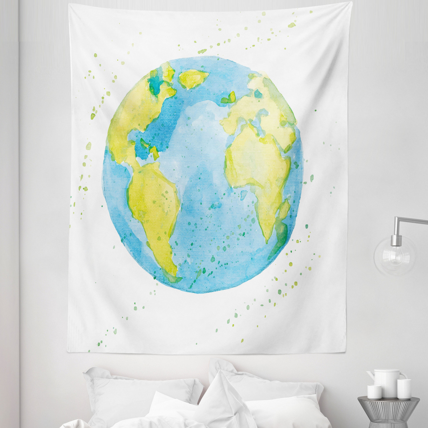 Earth Tapestry, Hand Drawn Watercolor Style Earth Art with Color Stains ...