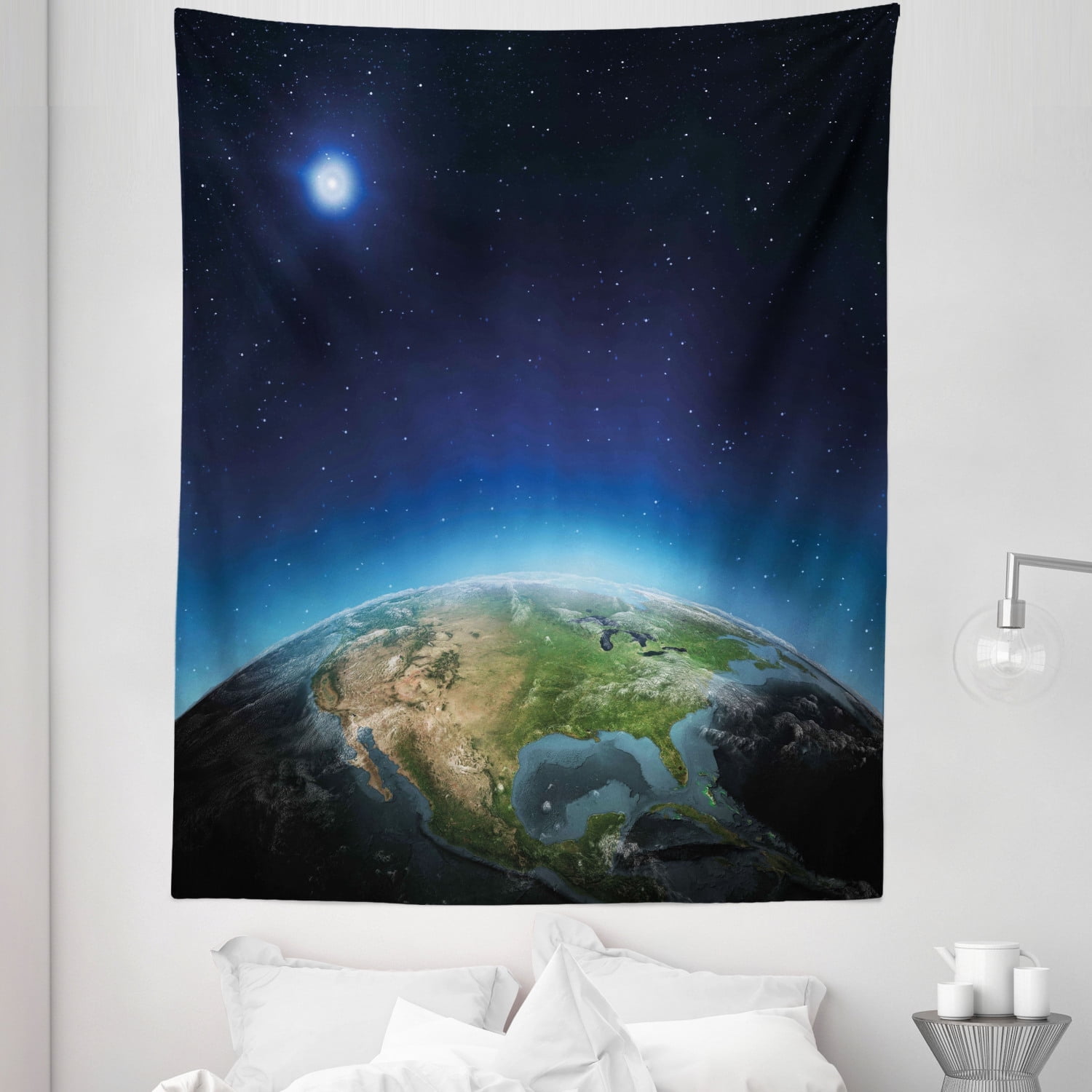 Earth Tapestry, North America Continent on Globe Earth Galaxy Milky Way ...