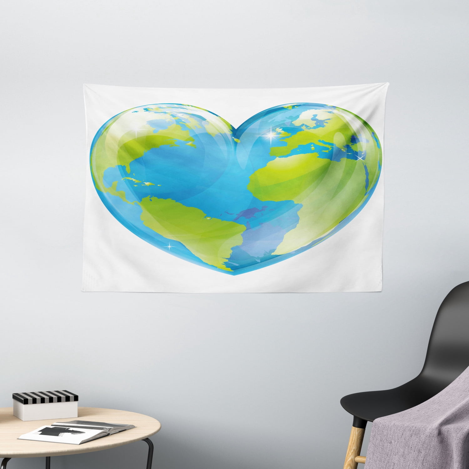 Earth Tapestry, Vibrant Globe of Earth in Heart Shape Love The World ...