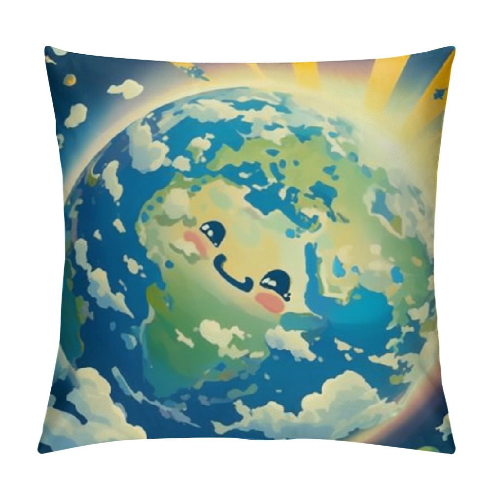 Earth Throw Pillow Cushion Cover, Child's Drawing of The Planet Earth ...