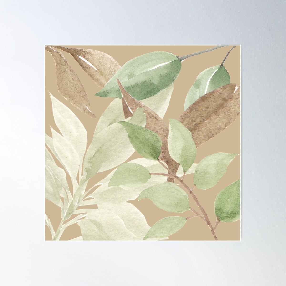Earth Tone Color Leaves Poster Wall Art, Modern Wall Decor For Living ...