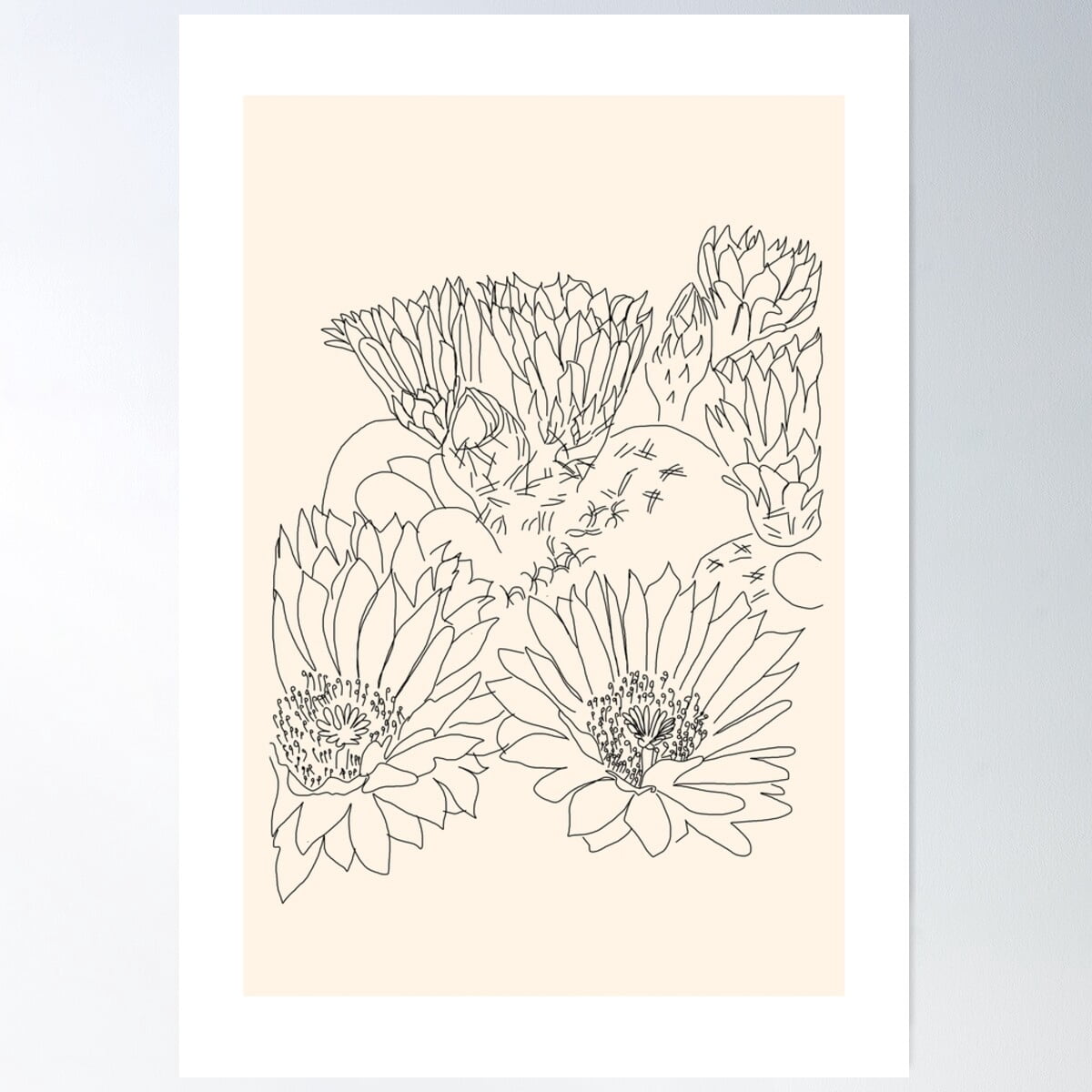 Earth Tone Line Drawing Of Flowers Poster Wall Art, Modern Wall Decor ...