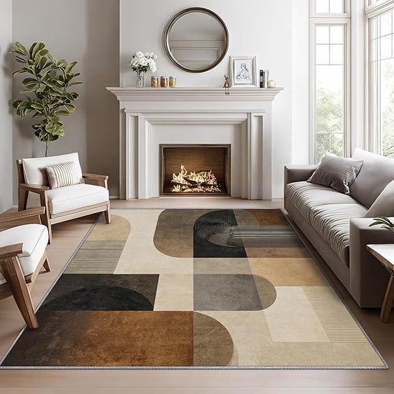 Earth Tone Rugs for Living Room -Mid Century Rug, Boho Geometric Area ...
