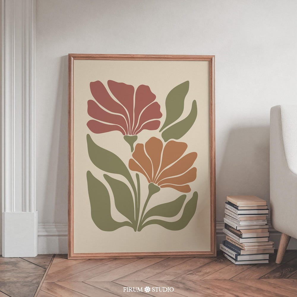 Earth Tones Boho Floral Art Print, Warm Tones Wildflower Abstract ...