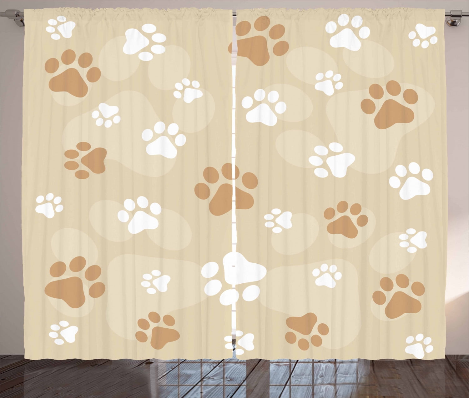 Ambesonne Earth Tones Curtains 2 Panel Set, Dog Pet Paws, 108" x 63 ...