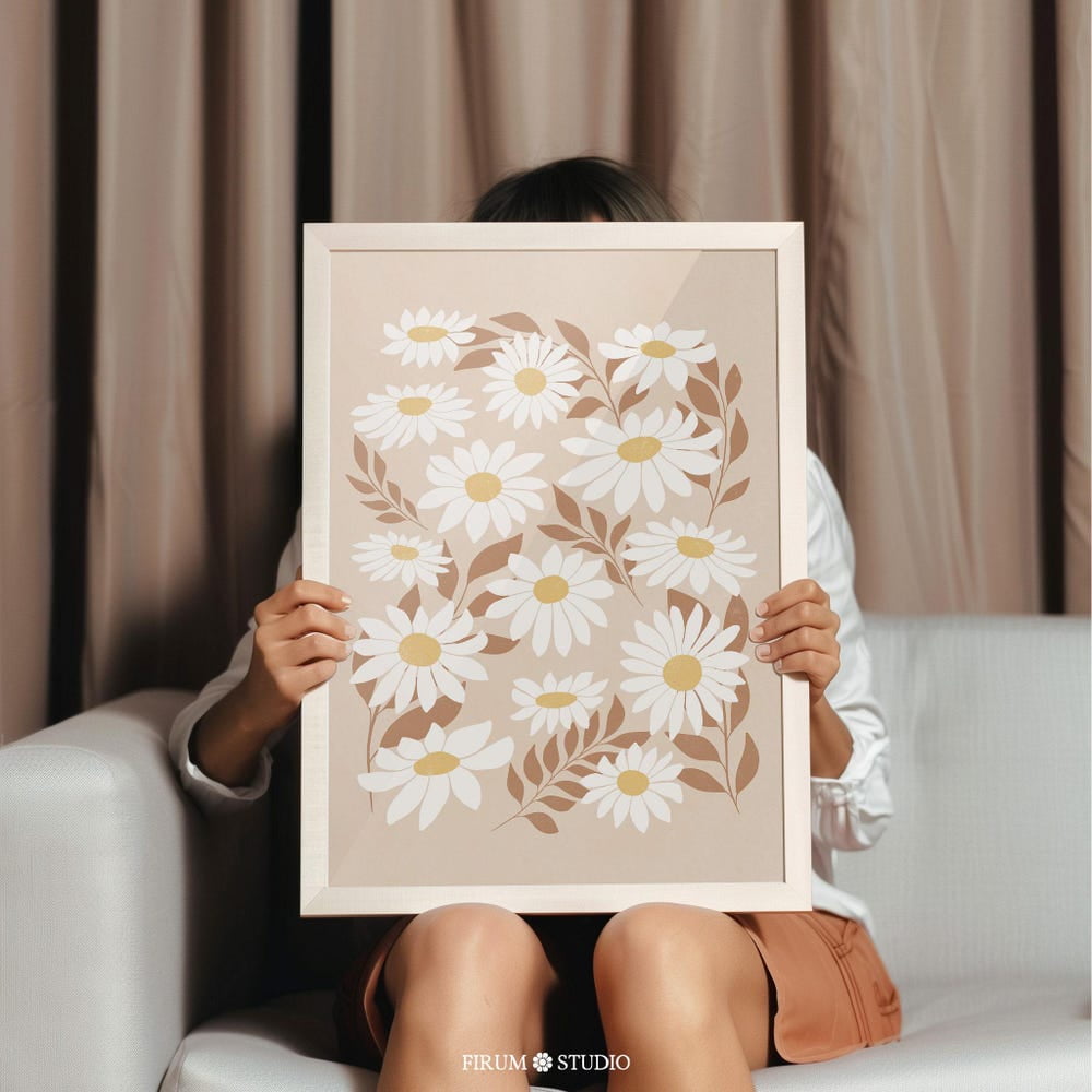 Earth Tones Daisy Art, Boho Printable Art, Floral Illustration ...