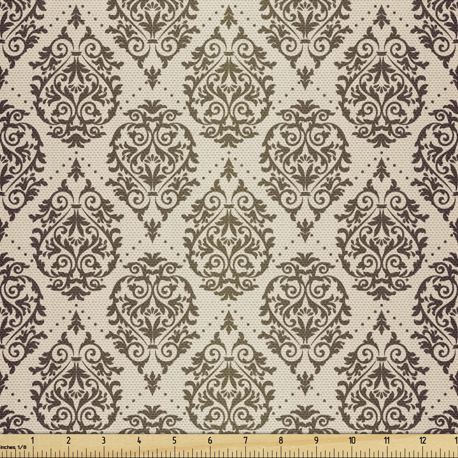 Ambesonne Earth Tones Fabric by the Yard Upholstery, Baroque Damask, 10 ...