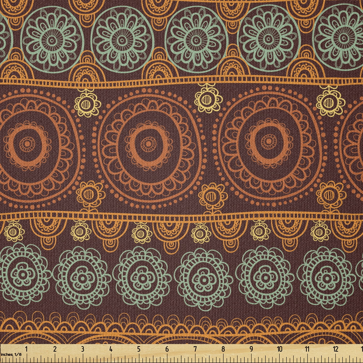 Earth Tones Fabric by The Yard, Hand Drawn Style Floral Art Prehistoric ...