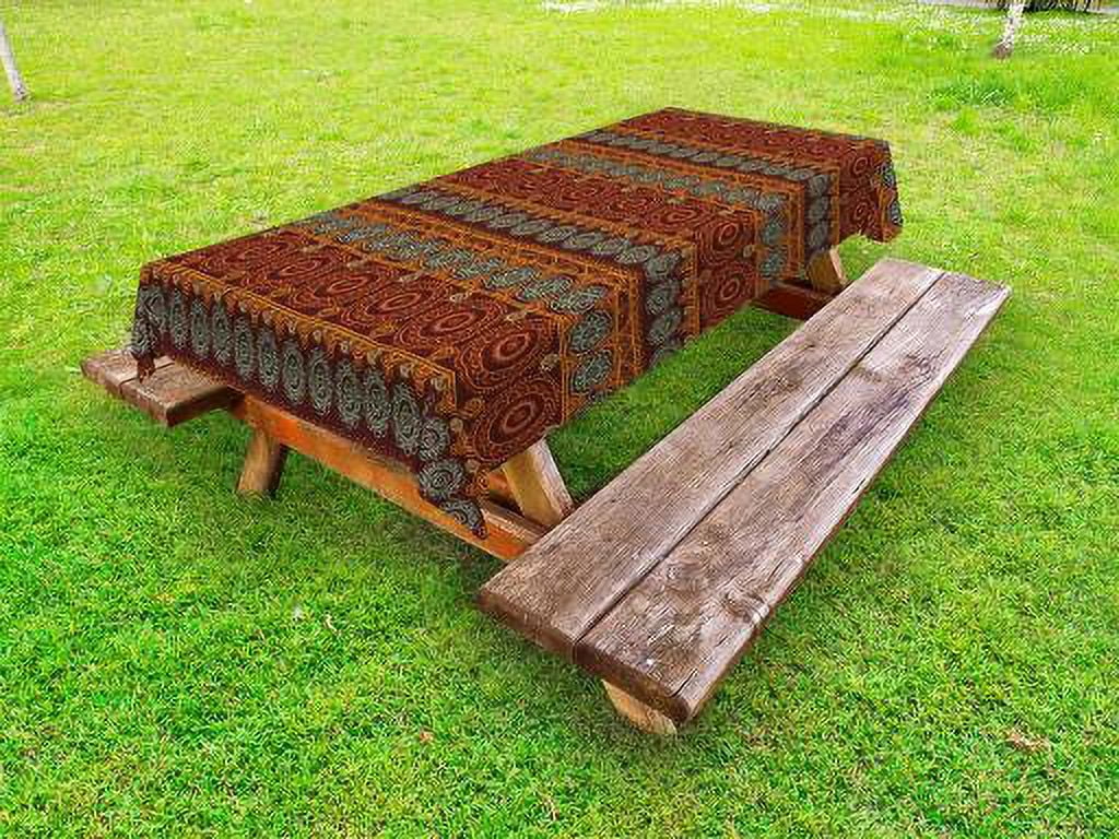 Earth Tones Outdoor Tablecloth, Hand Drawn Style Asian Floral Art ...