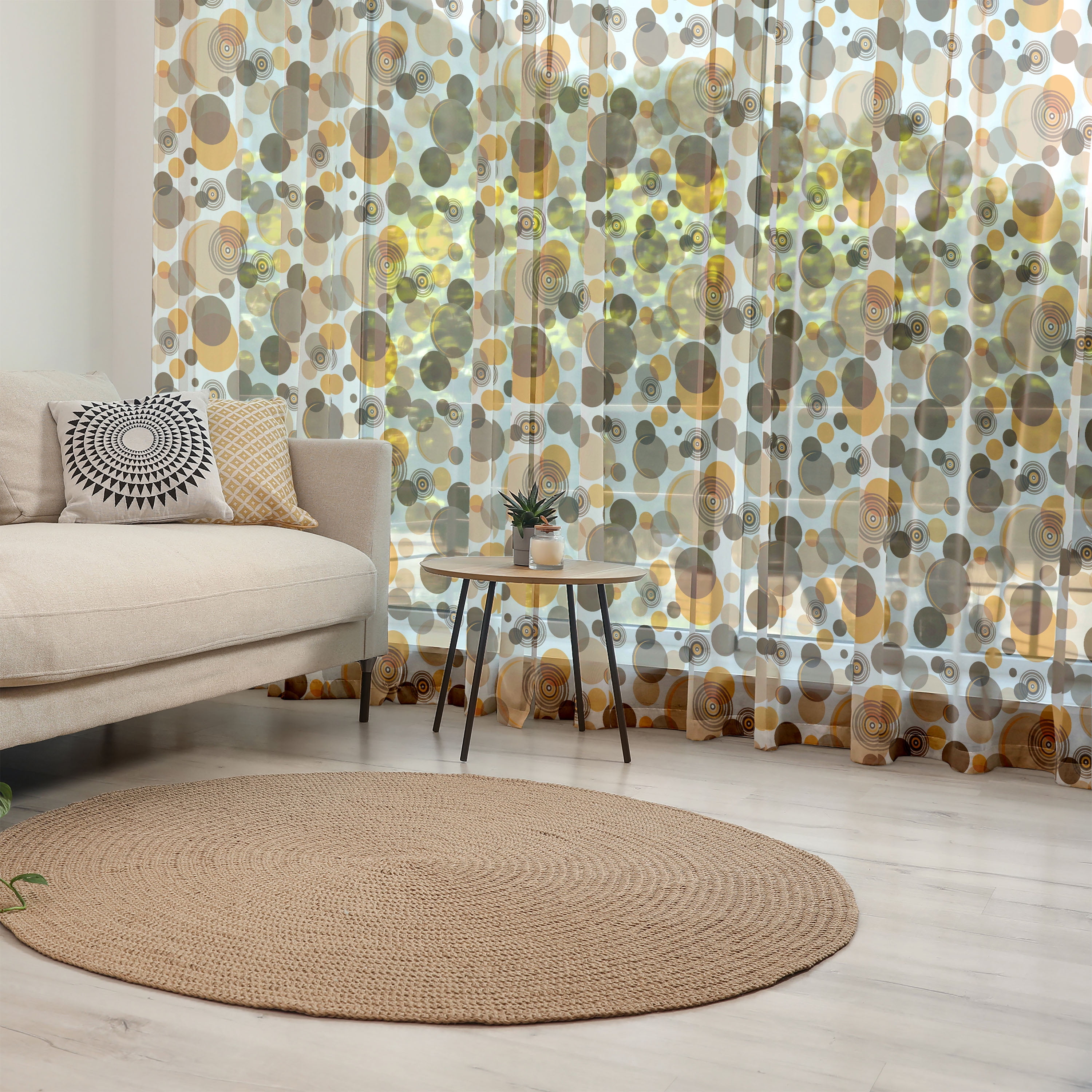 Earth Tones Tulle Curtains with Rod Pocket, Abstract Pastel Pattern ...