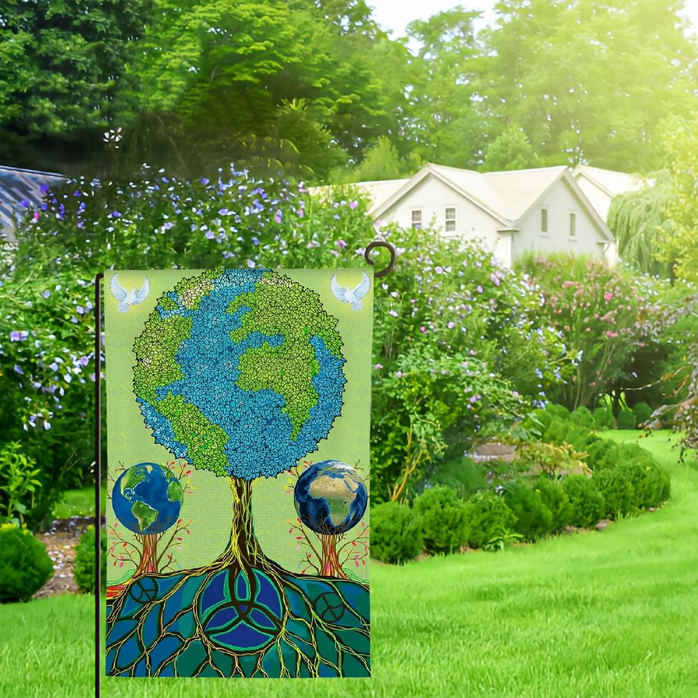 Earth Tree Burlap Decorative Garden Flag, Vertical Yard Outdoor Indoor ...