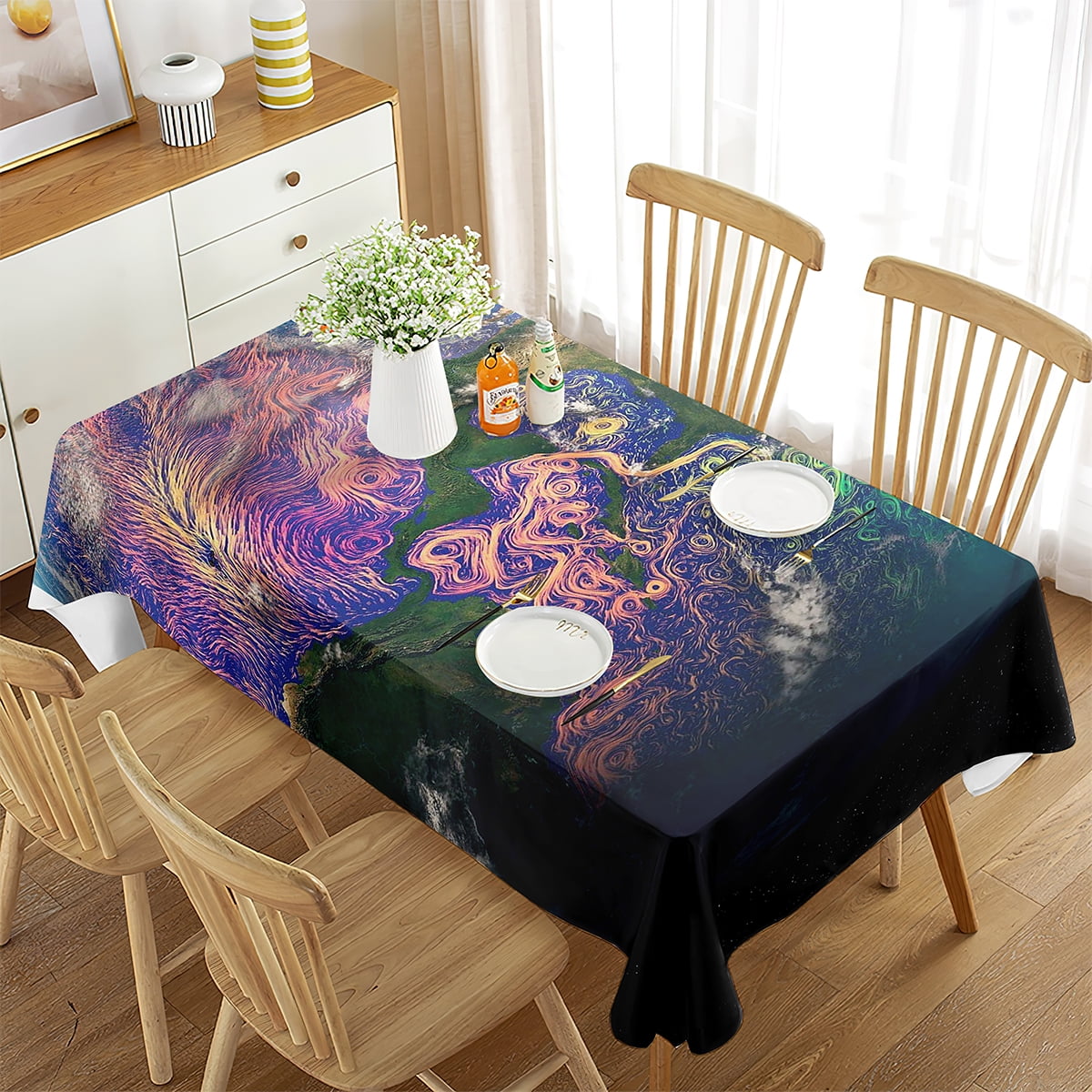Earth Tree Grass Tablecloth Huge Blue Planet Rectangle Table Cover for Living Room Dining Room ...