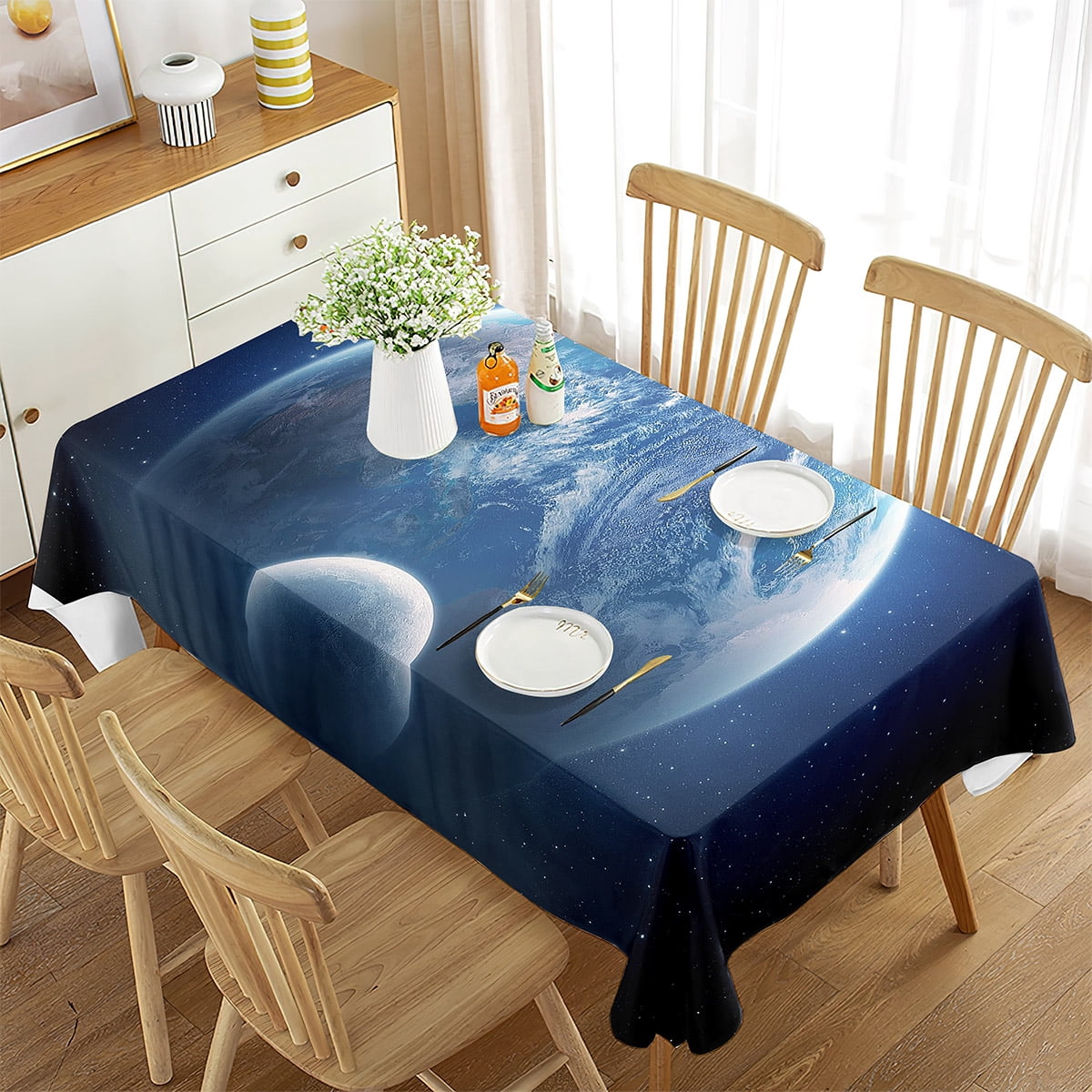Earth Tree Grass Tablecloth Huge Blue Planet Rectangle Table Cover for Living Room Dining Room ...