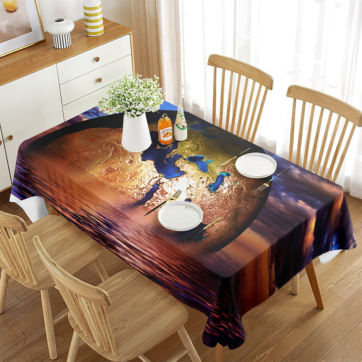 Earth Tree Grass Tablecloth Huge Blue Planet Rectangle Table Cover for ...