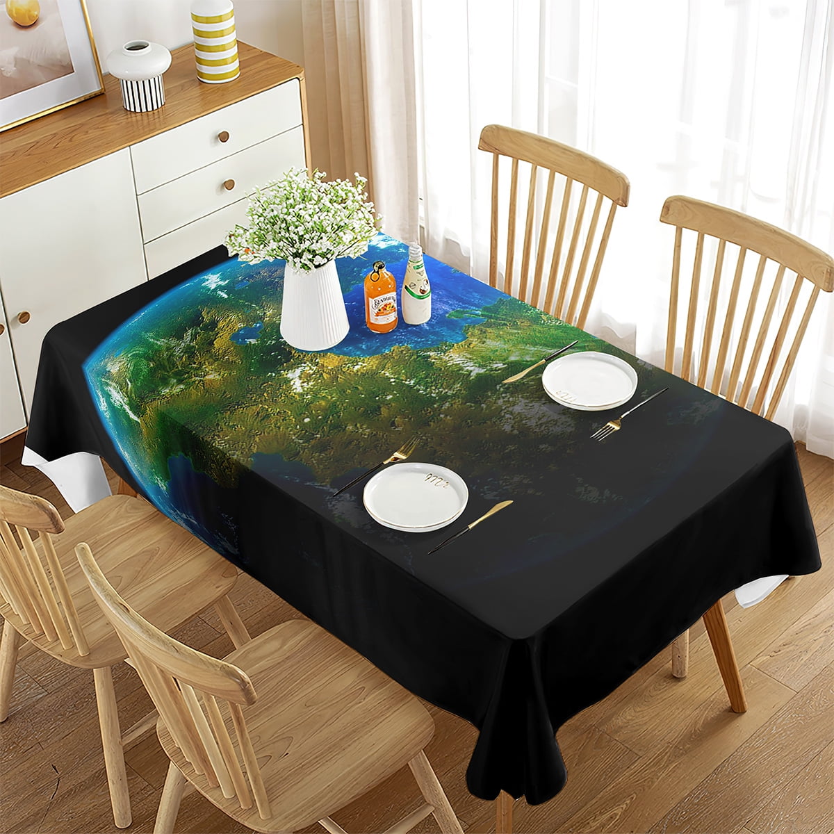 Earth Tree Grass Tablecloth Huge Blue Planet Rectangle Table Cover for ...