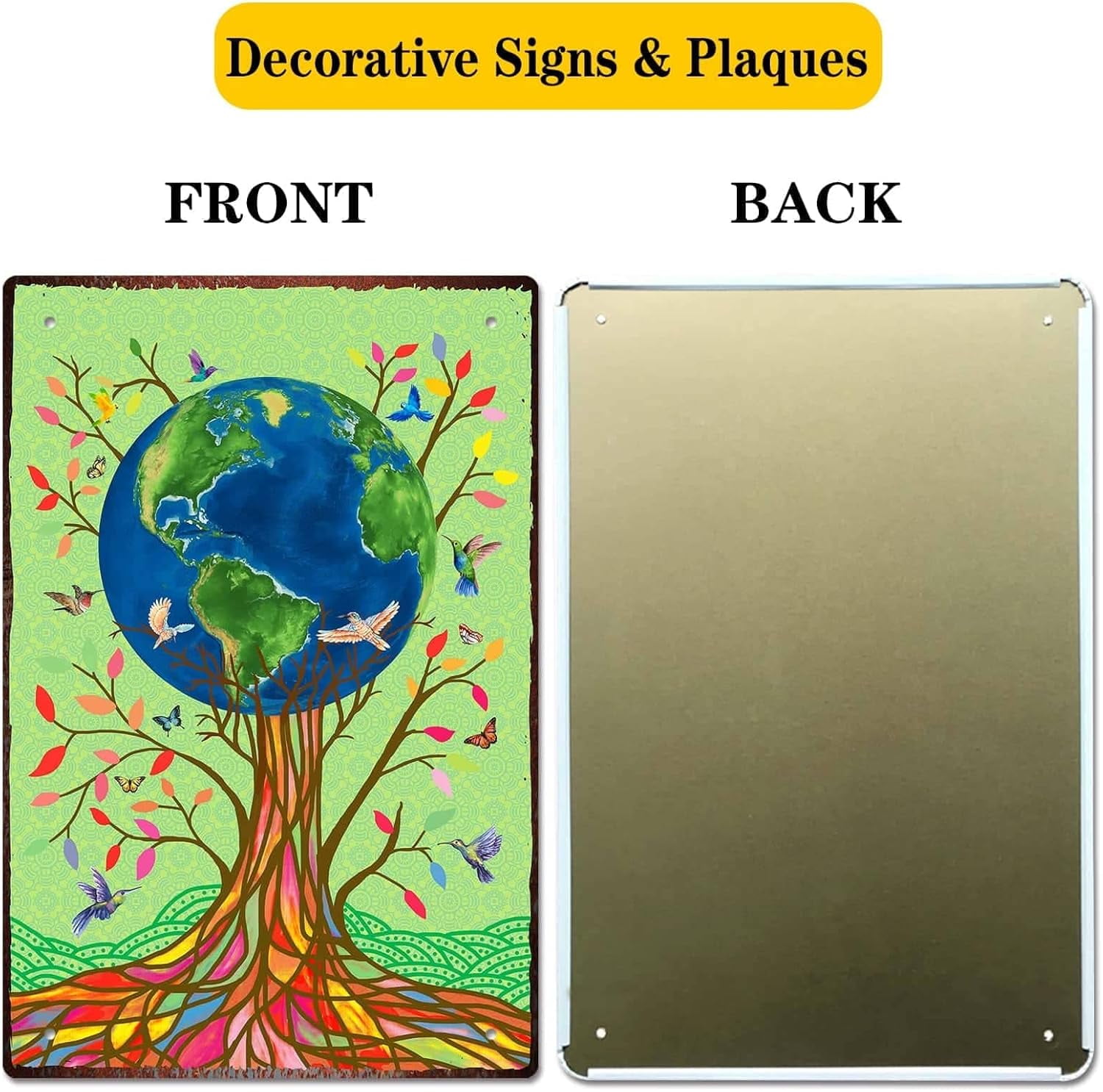 Earth Tree of Life Metal Sign, Vertical Yard Sign Flag Outdoor ...