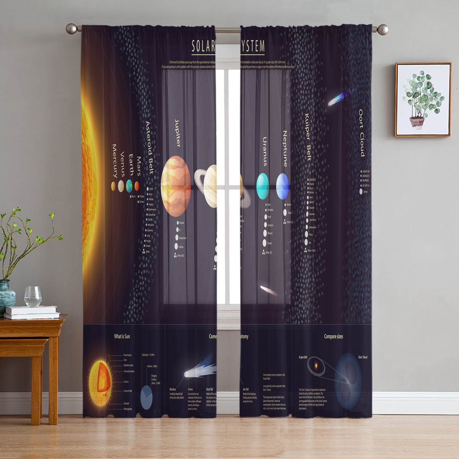 Earth Universe Galaxy Sun Tulle Curtains for Living Room Bedroom ration ...