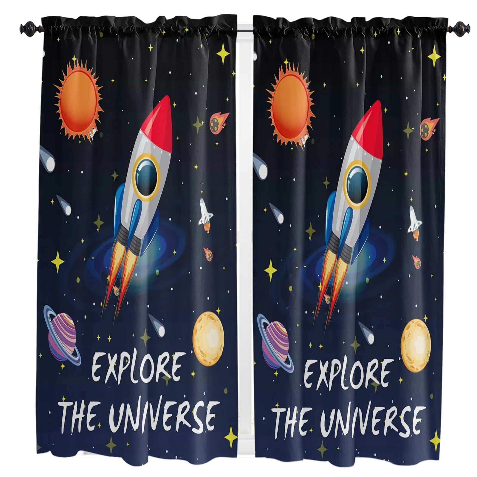 Earth Universe Space And Stars Window Curtains for Living Room the ...