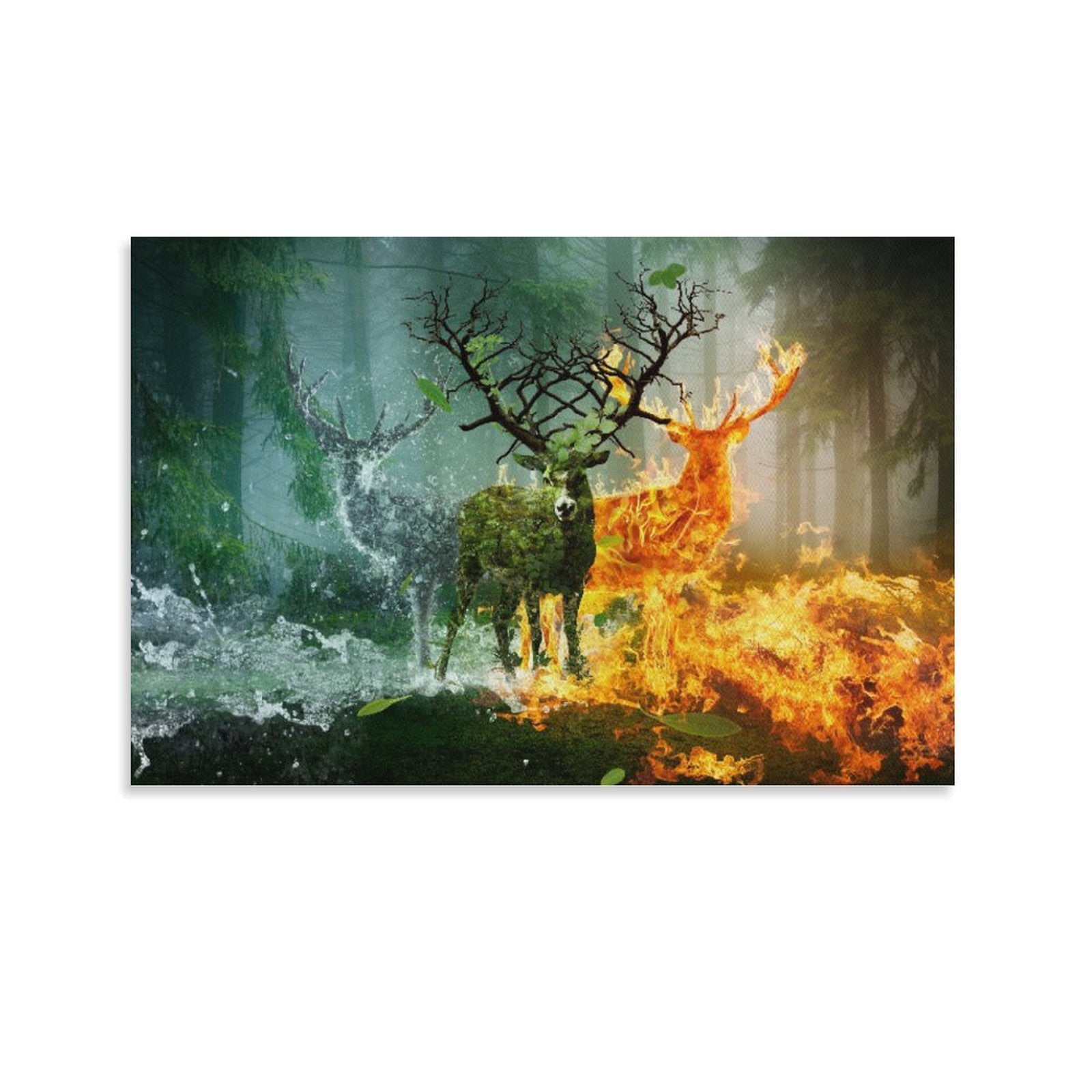 Earth Water And Fire Deers Wall Art Canvas Art Poster And Wall Art ...