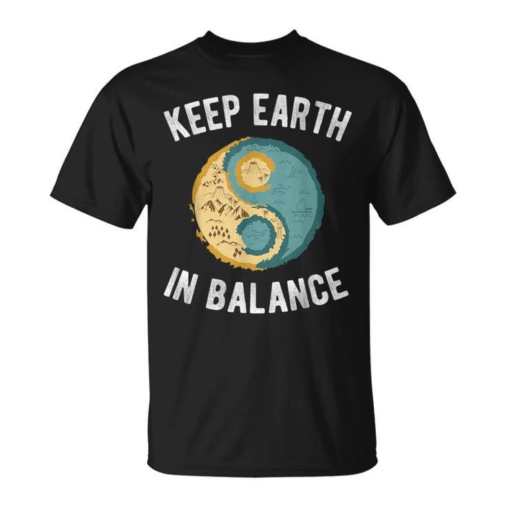 Earth Yin Yang Yoga Meditation Balance T-Shirt, Earth Day Environmental ...