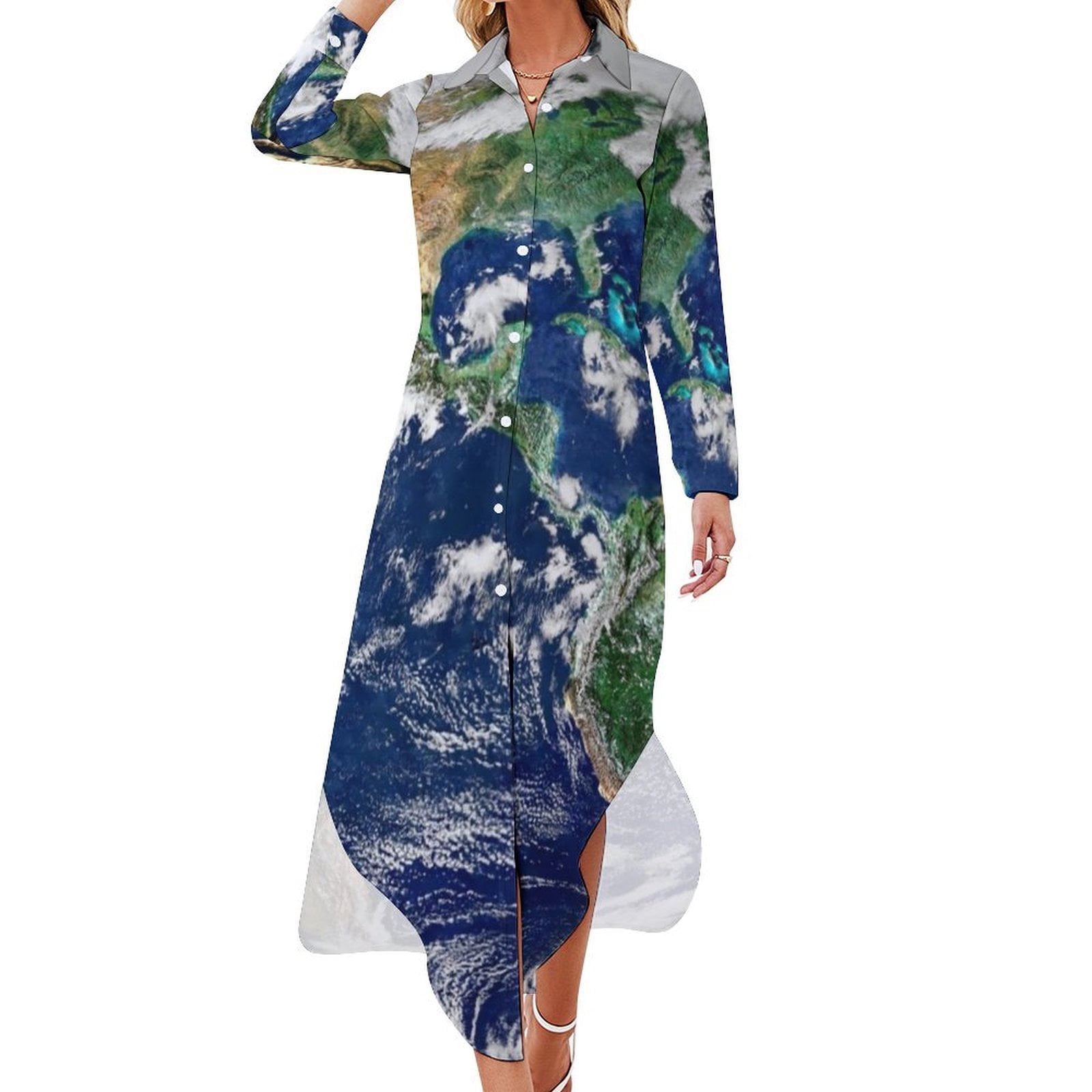 Earth from Space Long Sleeved Shirt Dress prom dress women's clothing ...