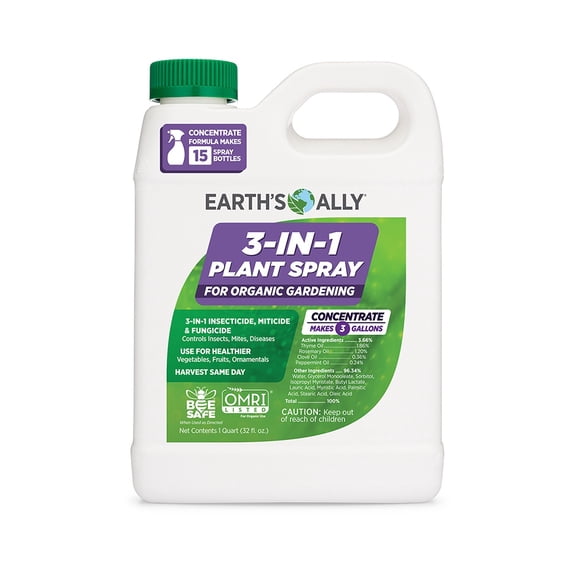Earth's Ally, 3-in-1 Plant Spray Concentrate, 32oz, Organic Garden Use ...