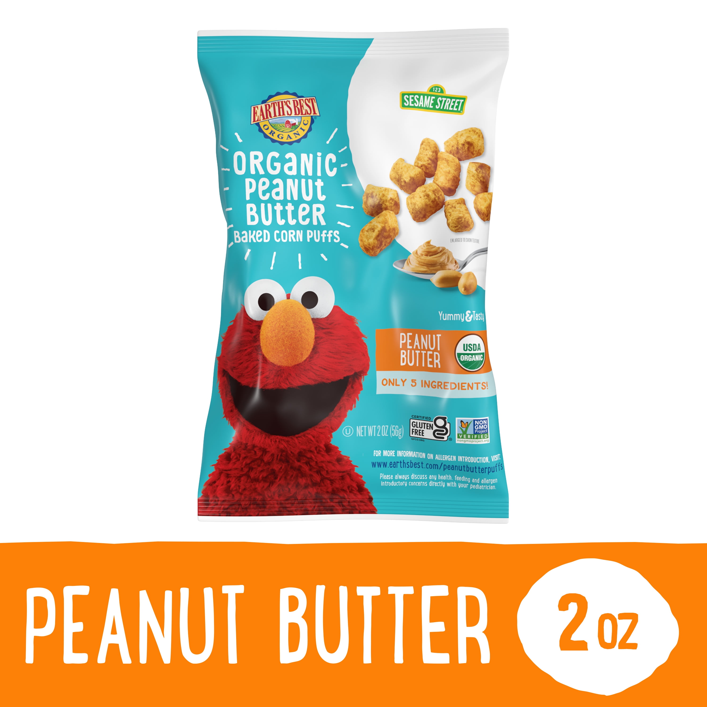 Earth's Best Organic Baby Toddler Snack Peanut Butter Baked Corn Puffs ...