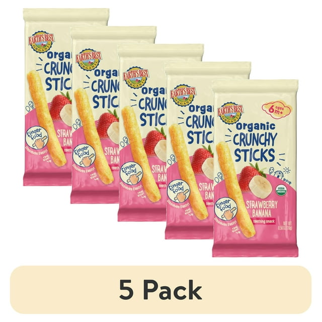 (5 pack) Earth's Best Organic Teething Crunchy Sticks Strawberry Banana ...