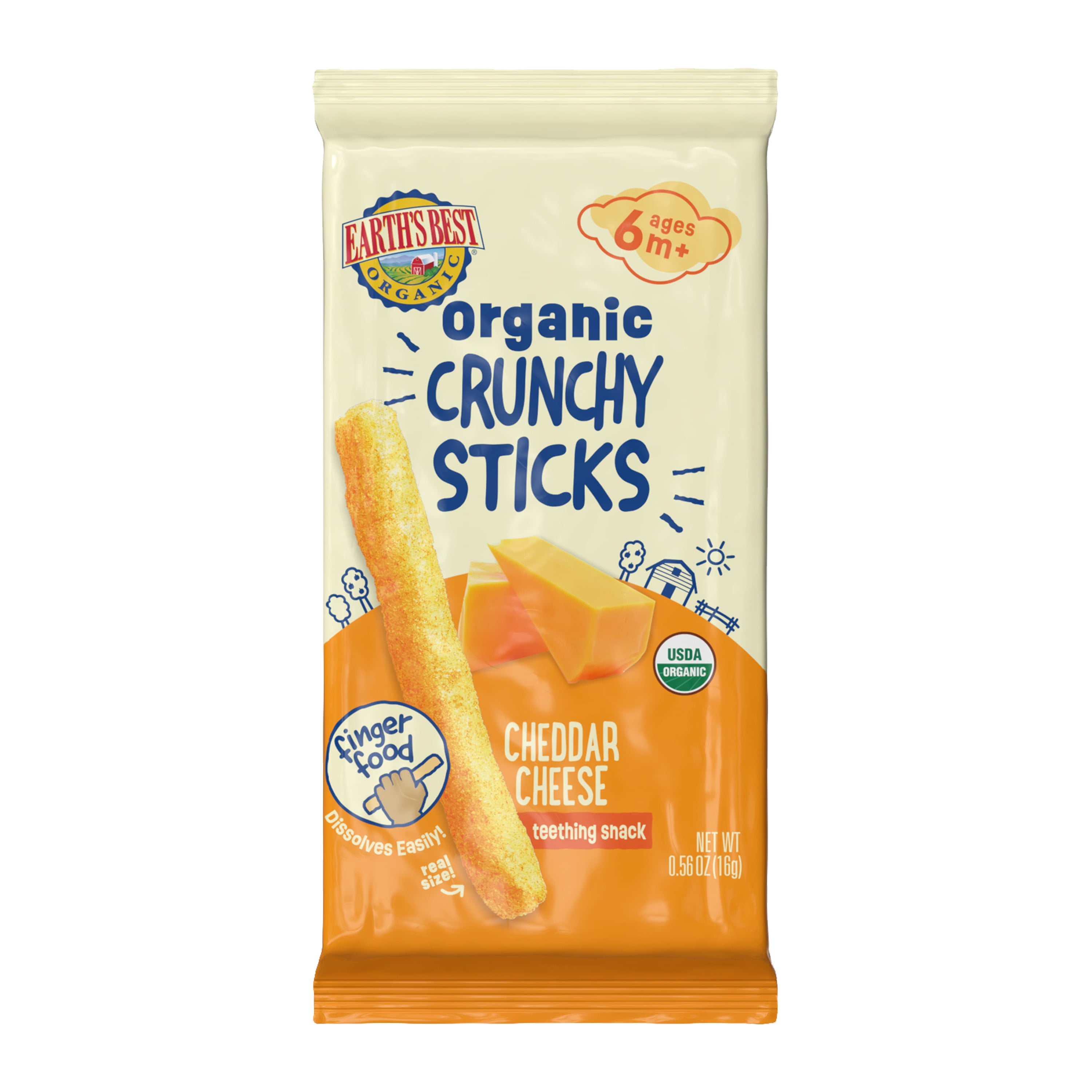 Earth's Best Organic Stage 2 Baby Teething Snack, Cheddar Cheese ...