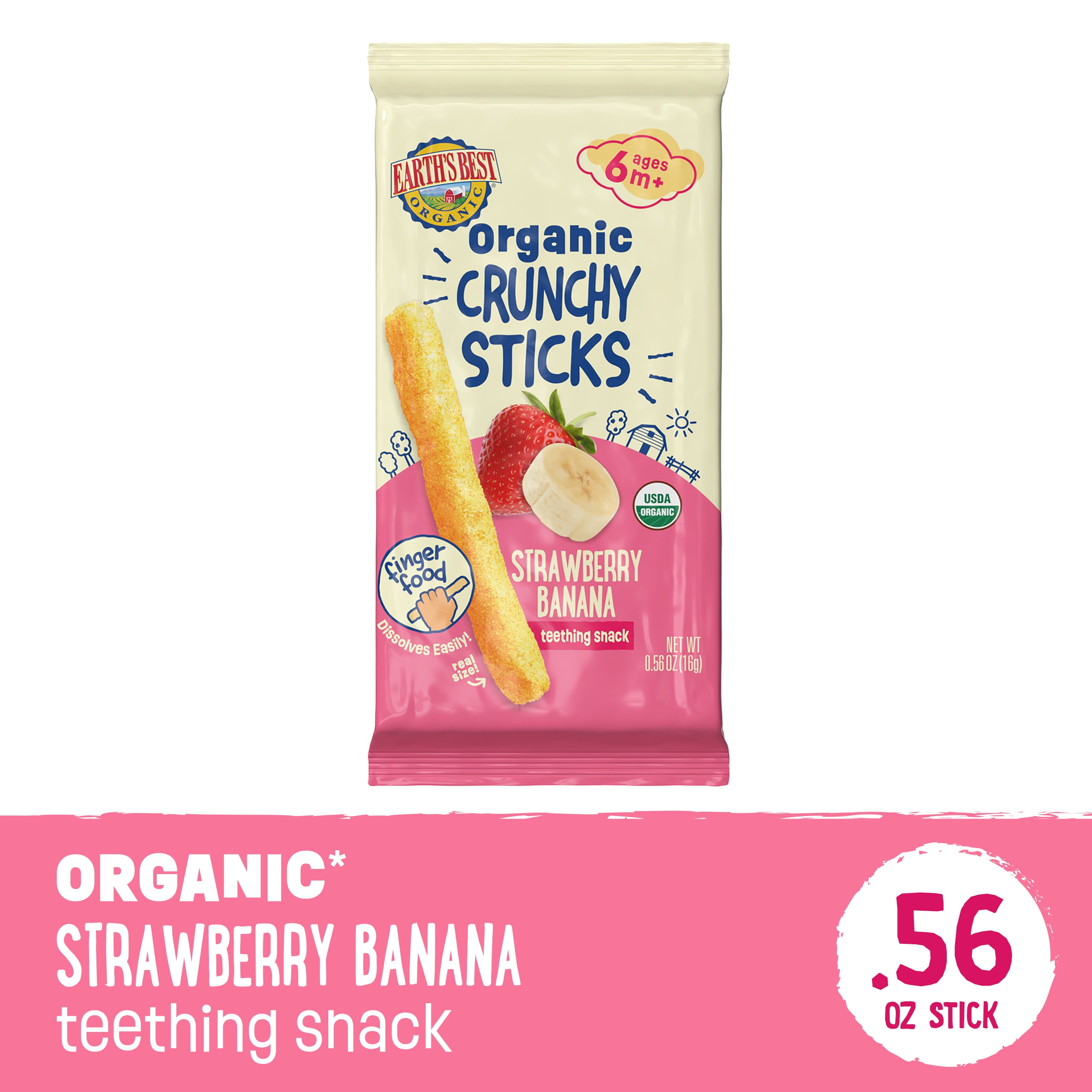 Earth's Best Organic Teething Crunchy Sticks Strawberry Banana Baby ...