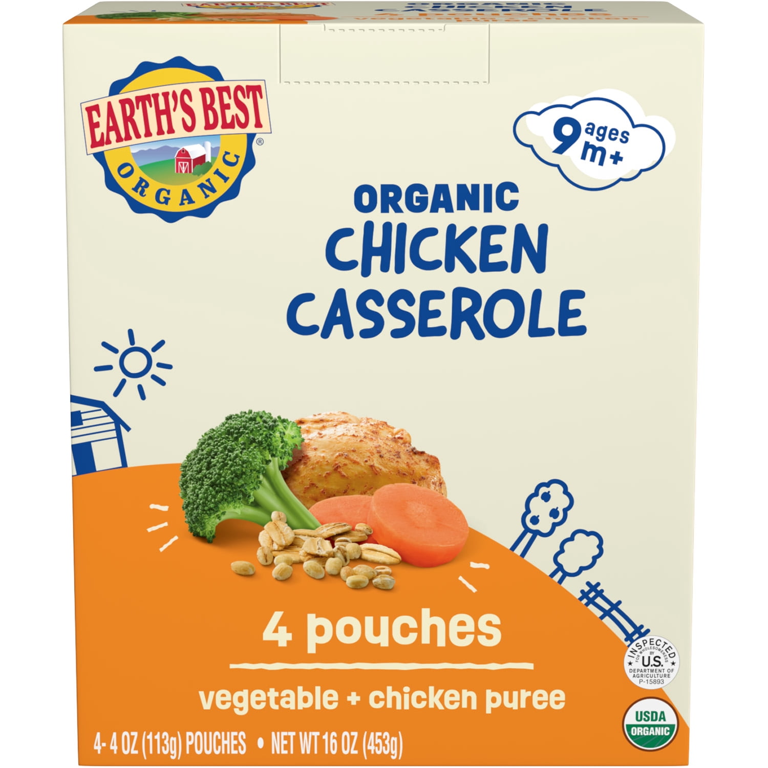 Earth's Best Organic Stage 3 Baby Food, Chicken Casserole Protein Puree ...